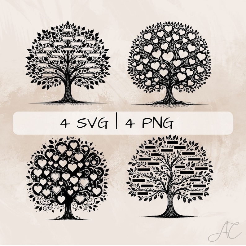 Family Tree SVG Bundle, Tree PNG, Family Clipart, Hand Drawn Family ...