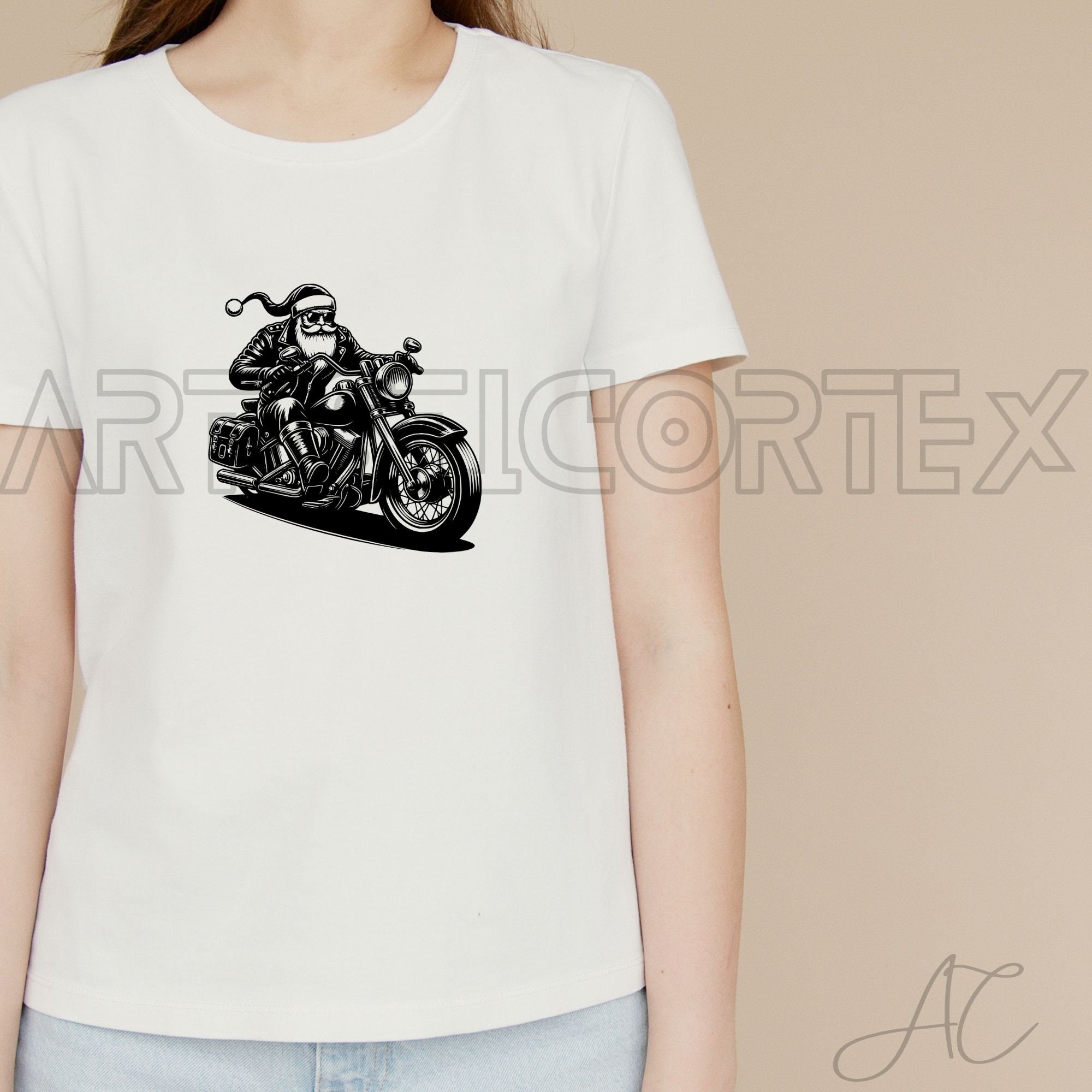 Biker Santa SVG Bundle, Cool Santa PNG, Santa Claus Clipart, Hand Drawn ...