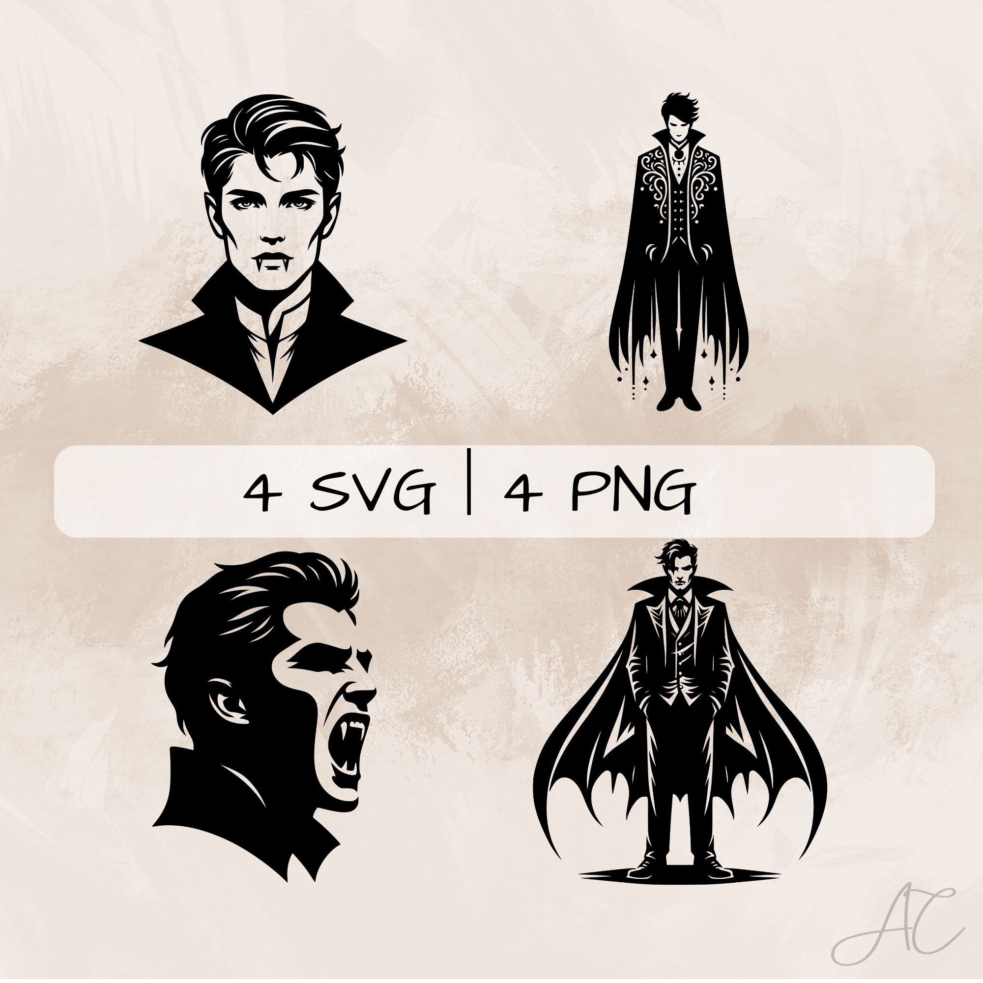 Vampire SVG Bundle, Dracula PNG, Vampire Clipart, Hand Drawn Vampire ...