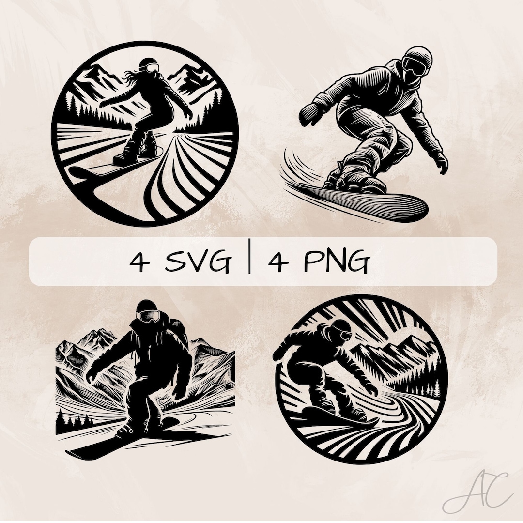 Snowboard SVG Bundle, Snowboarding PNG, Snowboard and Mountains Clipart ...