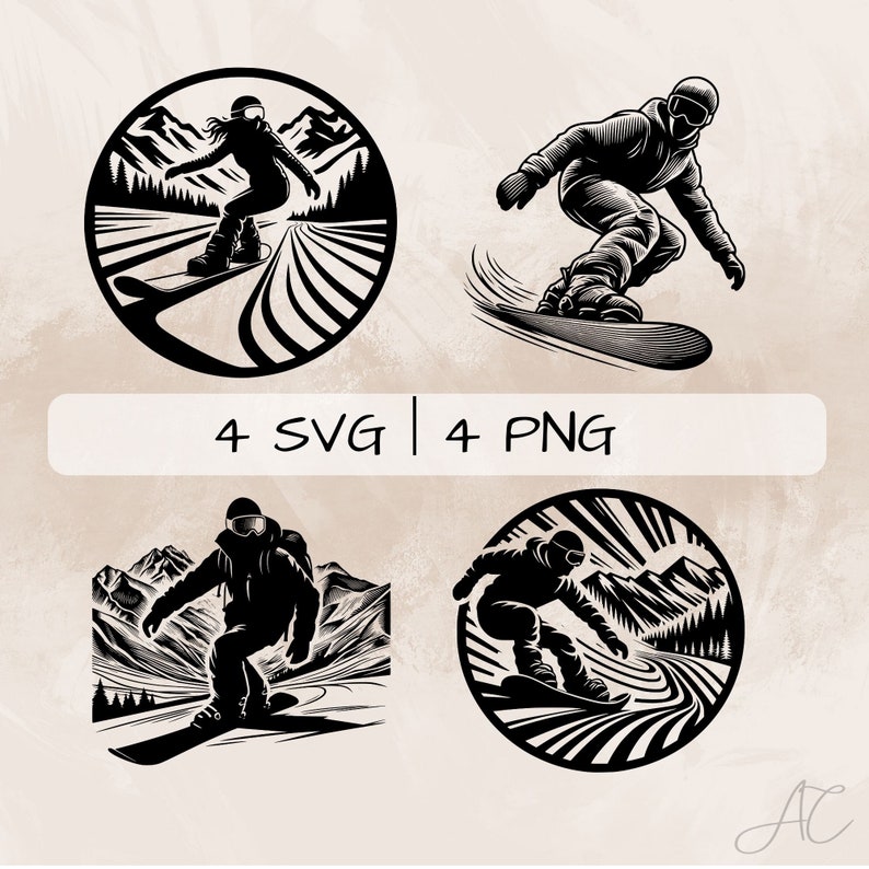Snowboard SVG Bundle, Snowboarding PNG, Snowboard and Mountains Clipart ...