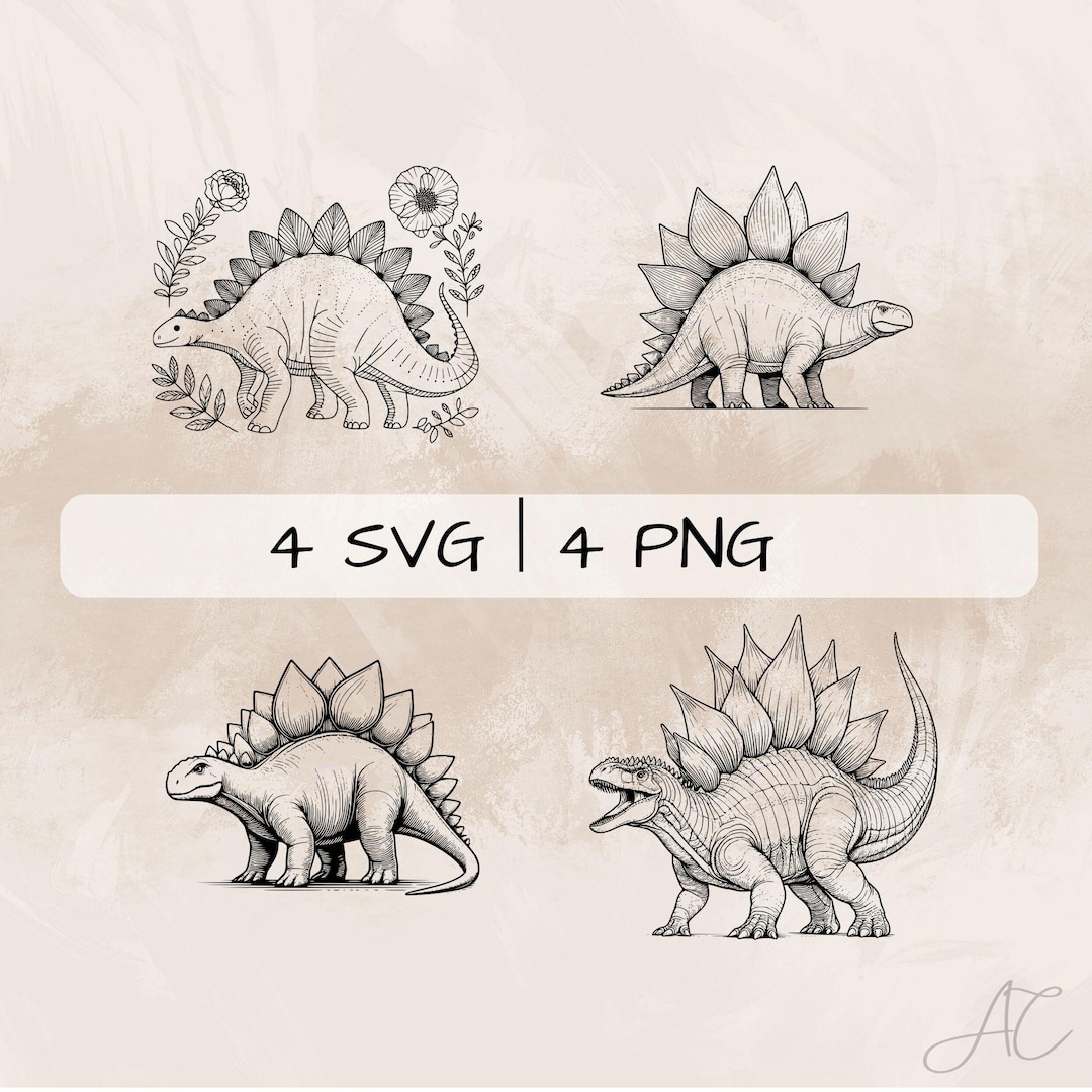 Stegosaurus SVG Bundle, Dinosaur PNG ,stegosaurus Clipart, Hand Drawn ...