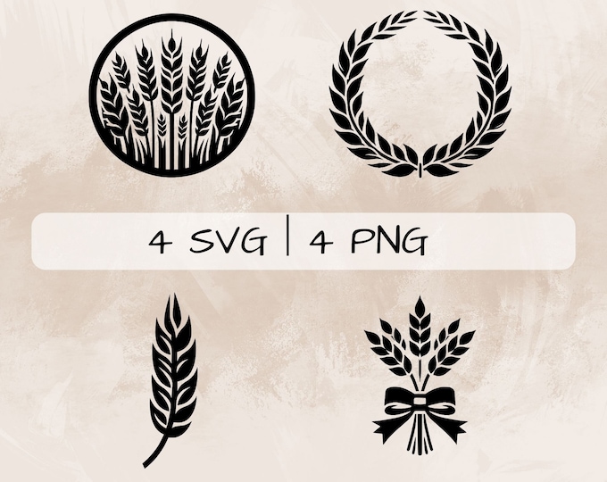 Wheat Scene SVG Bundle, PNG, Wheat Wreath Clipart, Hand Drawn Wheat ...