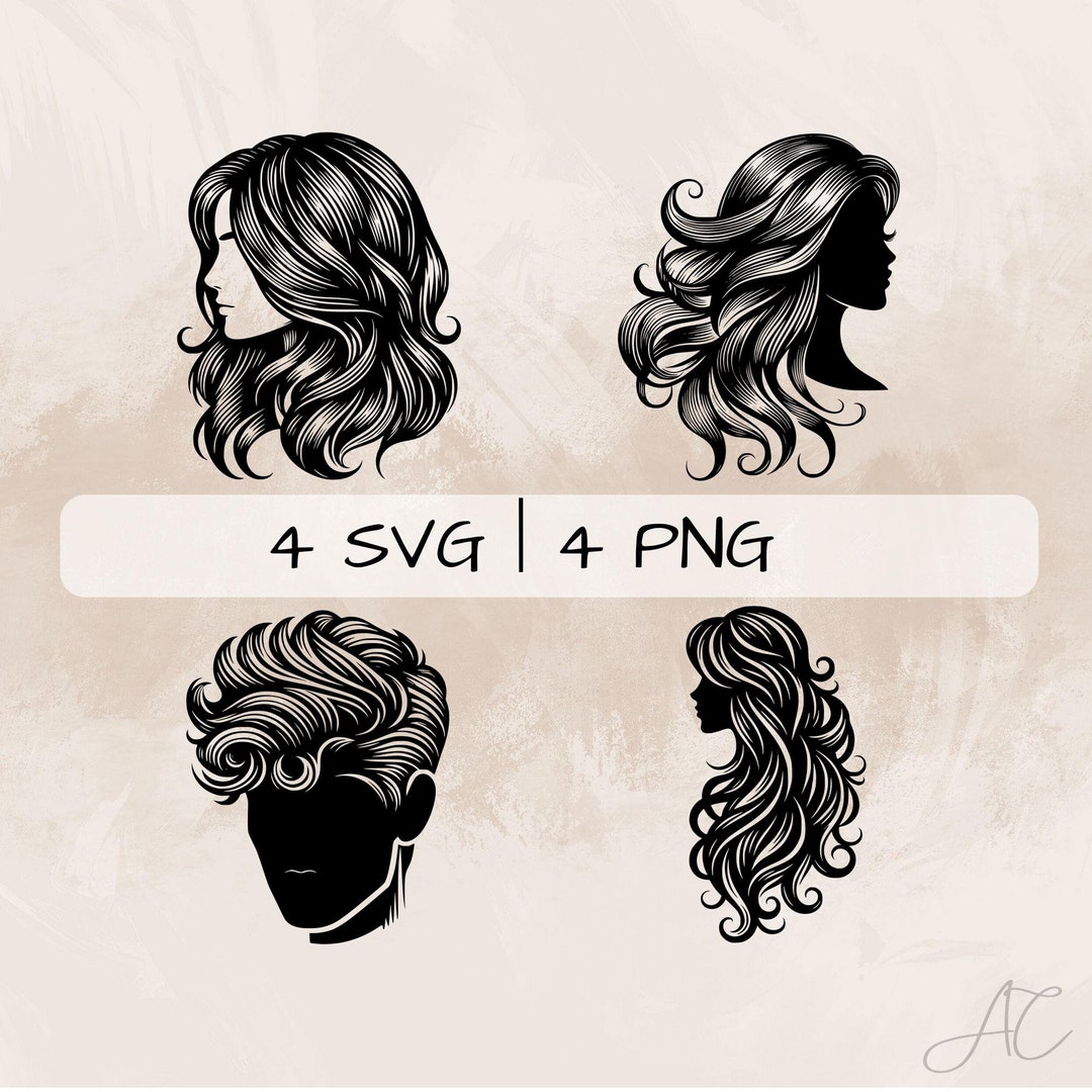 Wavy Hair SVG Bundle, Wavy Curls PNG ,wavy Hairstyle Clipart, Hand ...