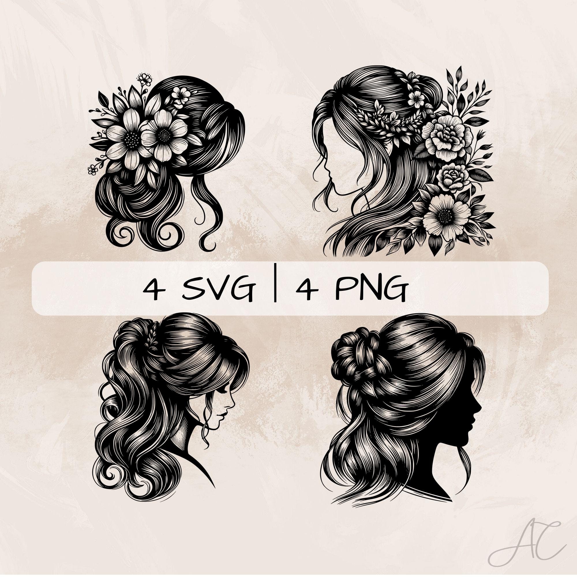 Half up Hairstyle SVG Bundle, Half up Ponytail PNG ,half up Hairstyle ...