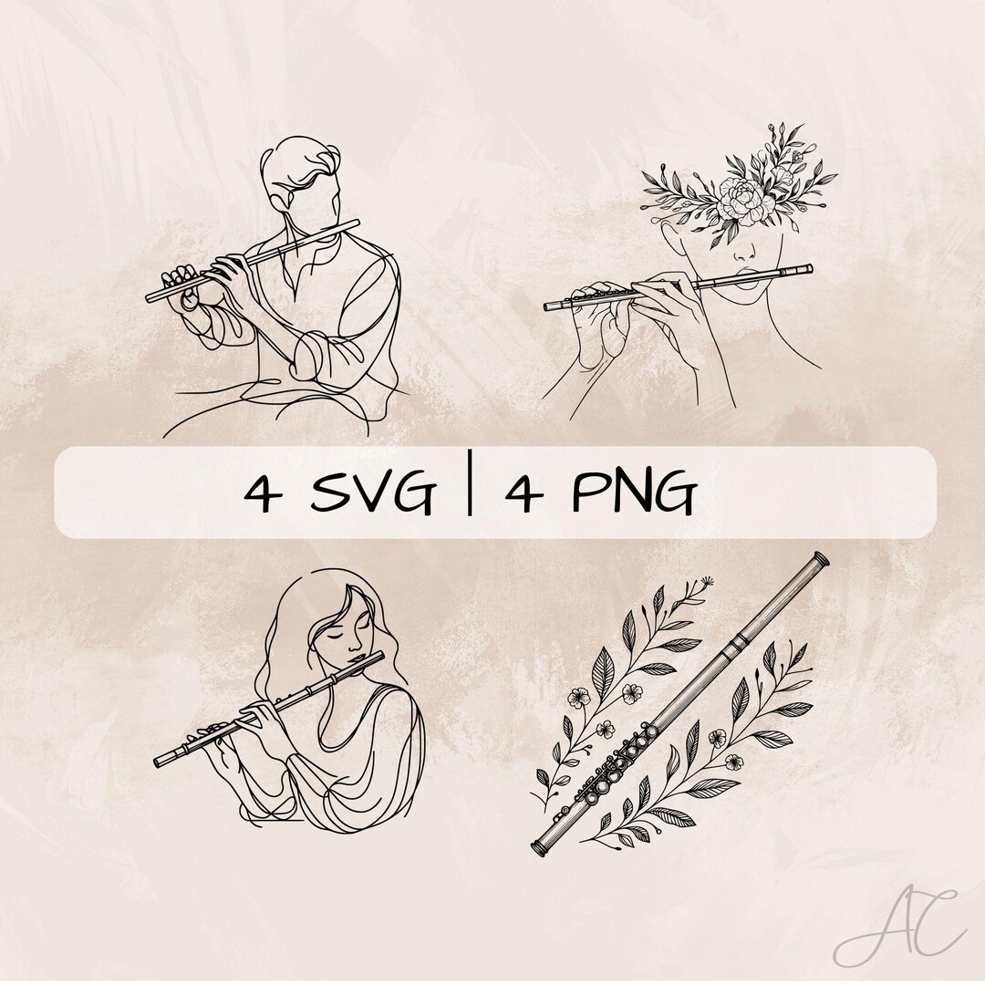 Delicate Flute SVG Bundle, Flute Line Art PNG, Floral Flute Clipart ...