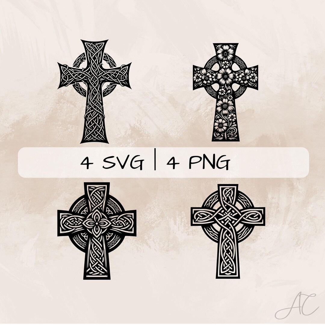 Celtic Cross SVG Bundle, Cross PNG , Floral Celtic Cross Clipart, Hand ...