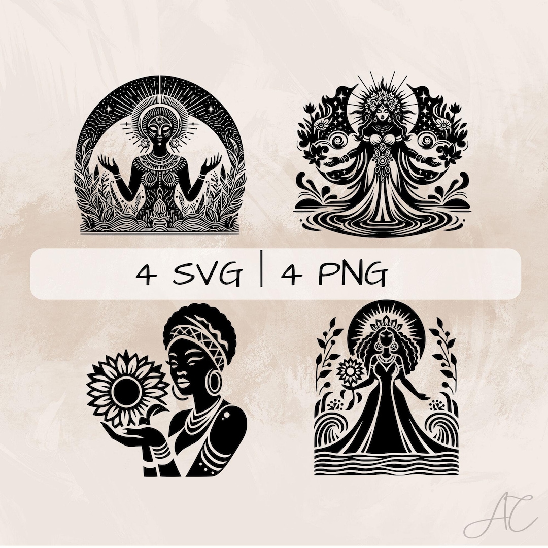 Oshun SVG Bundle, Eiver Orisha PNG, African Goddess Clipart, Hand Drawn ...