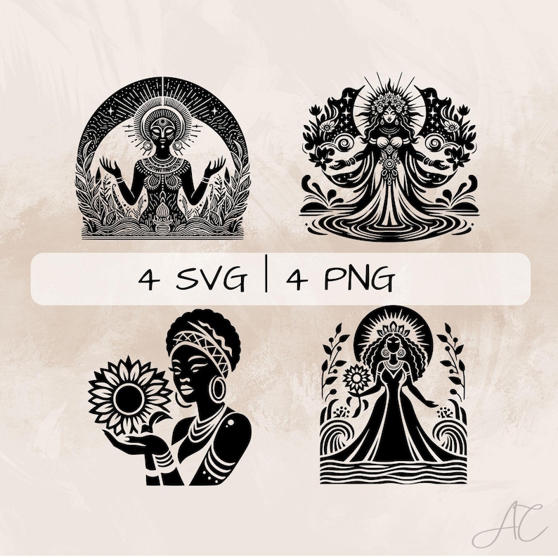 Oshun SVG Bundle, Eiver Orisha PNG, African Goddess Clipart, Hand Drawn ...