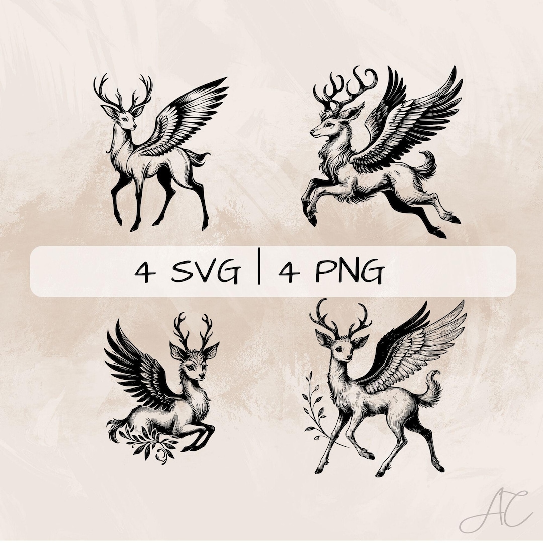 Peryton SVG Bundle, Floral Peryton PNG, Flying Peryton Clipart, Hand ...