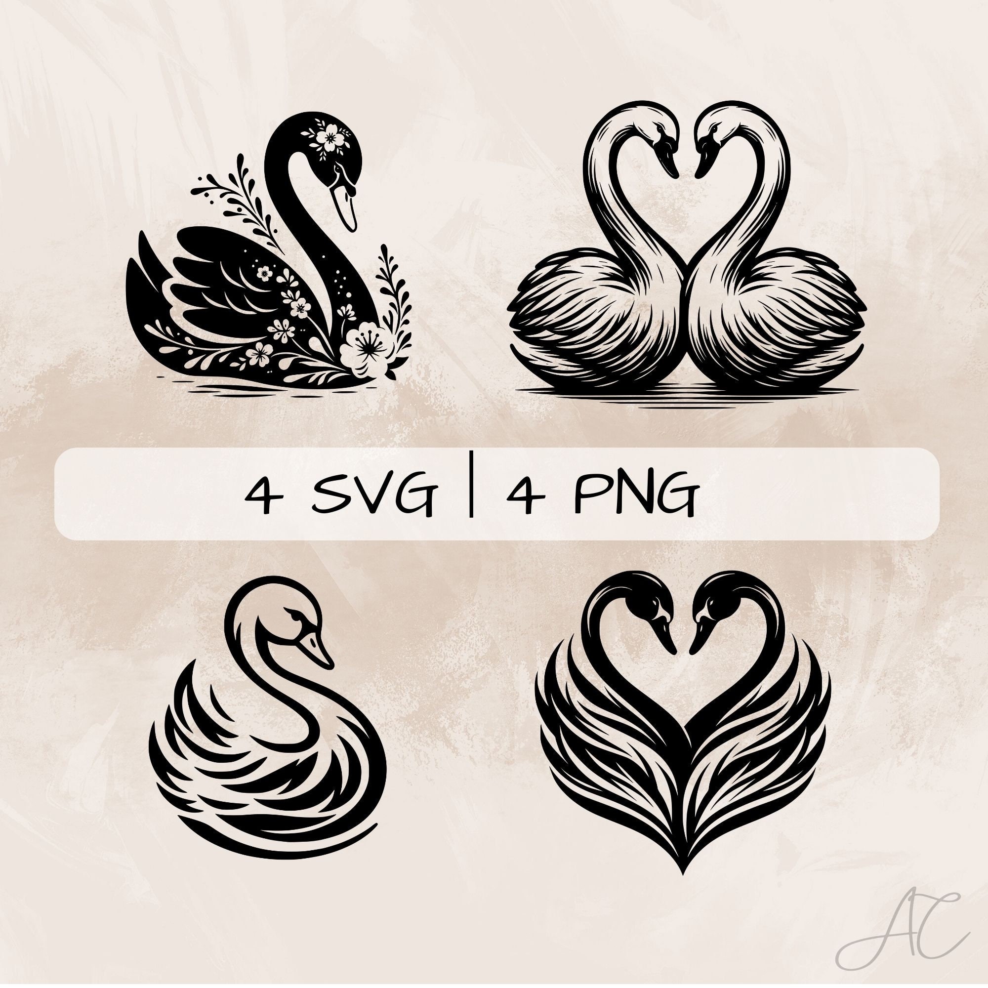 Swan SVG Bundle, Swan Heart PNG, Swan With Flowers Clipart, Hand Drawn Swan Pictures for Print ...