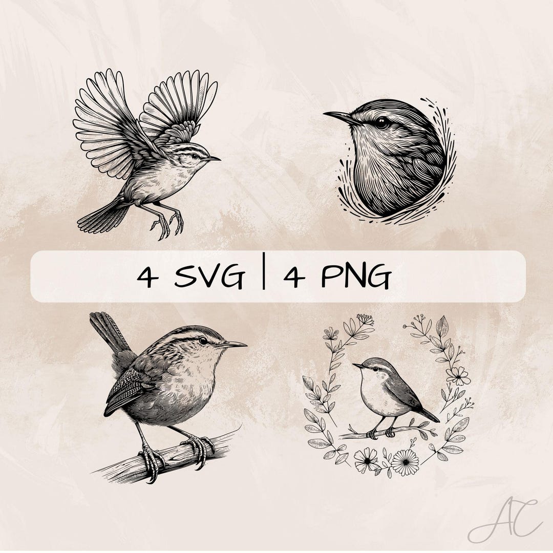 Wren SVG Bundle, Wren Bird PNG , Songbird Clipart, Hand Drawn Wren ...