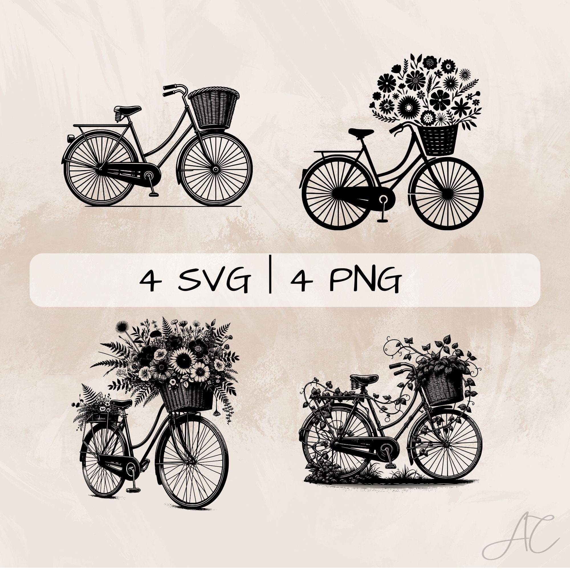 Bicycle SVG Bundle Floral Bicycle PNG Bicycle With Basket - Etsy