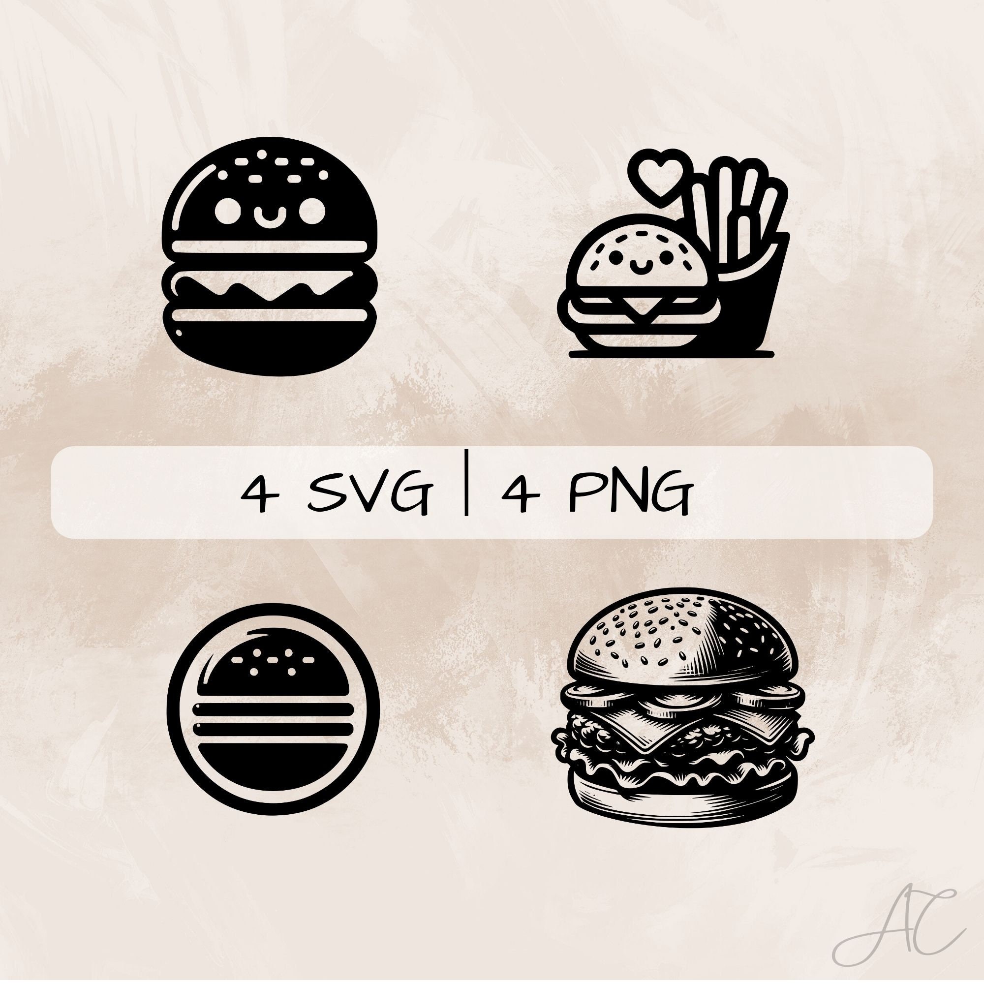 Burger SVG Bundle, Hamburger PNG, Burger and Fries Clipart, Hand Drawn ...