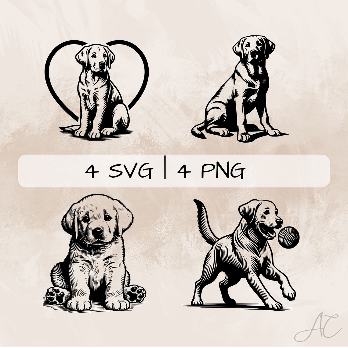 Labrador Retriever SVG Bundle, Labrador PNG, Dog Clipart, Hand Drawn ...