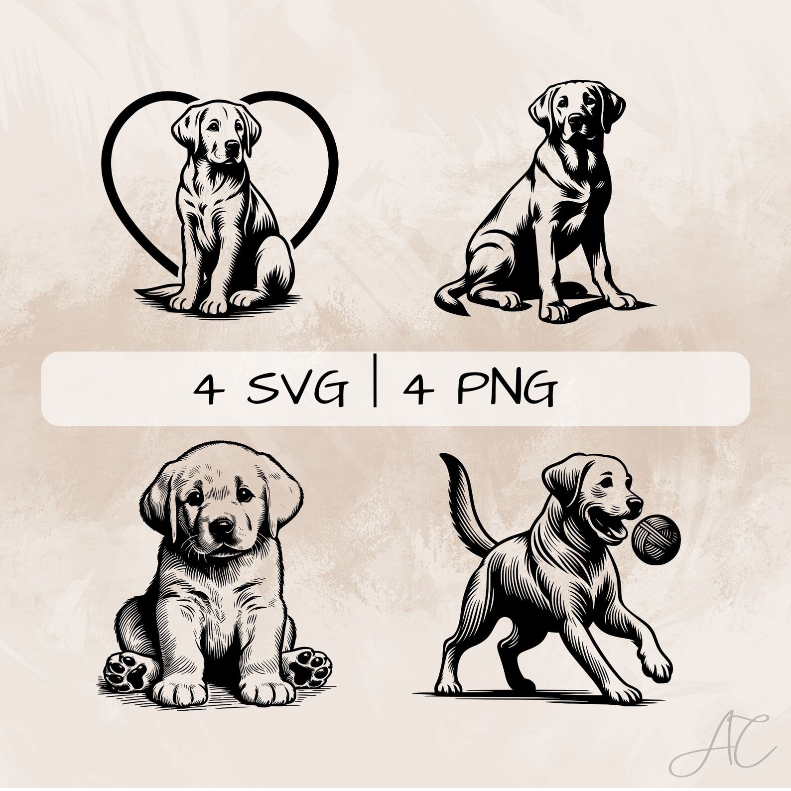 Labrador Retriever SVG Bundle, Labrador PNG, Dog Clipart, Hand Drawn ...