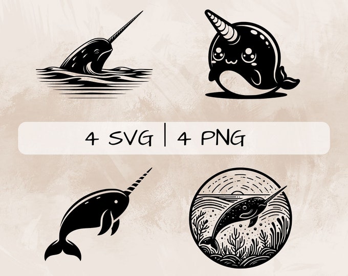 Narwhal Outline SVG Files Vector Images Clipart narwhale SVG File Fish ...