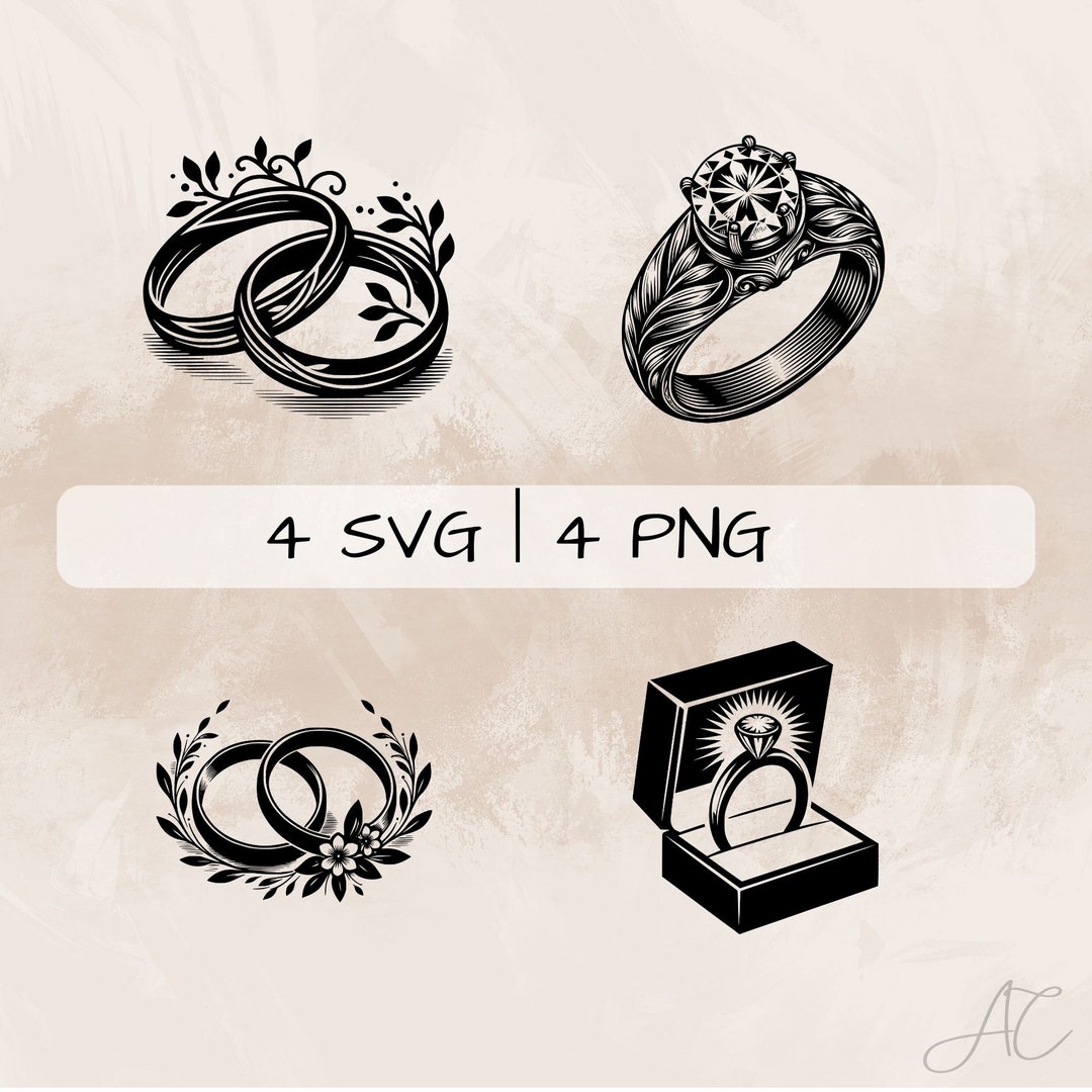 Wedding Ring SVG Bundle, Engagement Ring PNG, Ring Clipart, Hand Drawn ...
