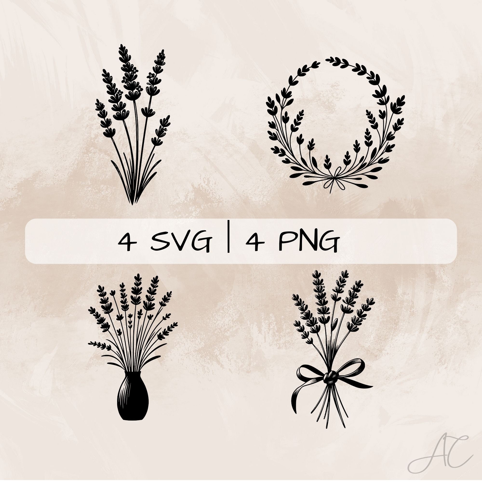 Lavender SVG Bundle, Lavender Wreath PNG, Lavender Flower Clipart, Hand ...