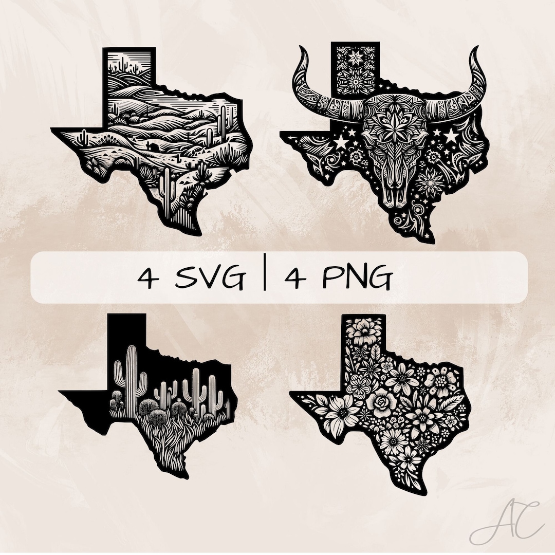 Texas SVG Bundle, Texas Map PNG, Texas Outline Clipart, Hand Drawn ...