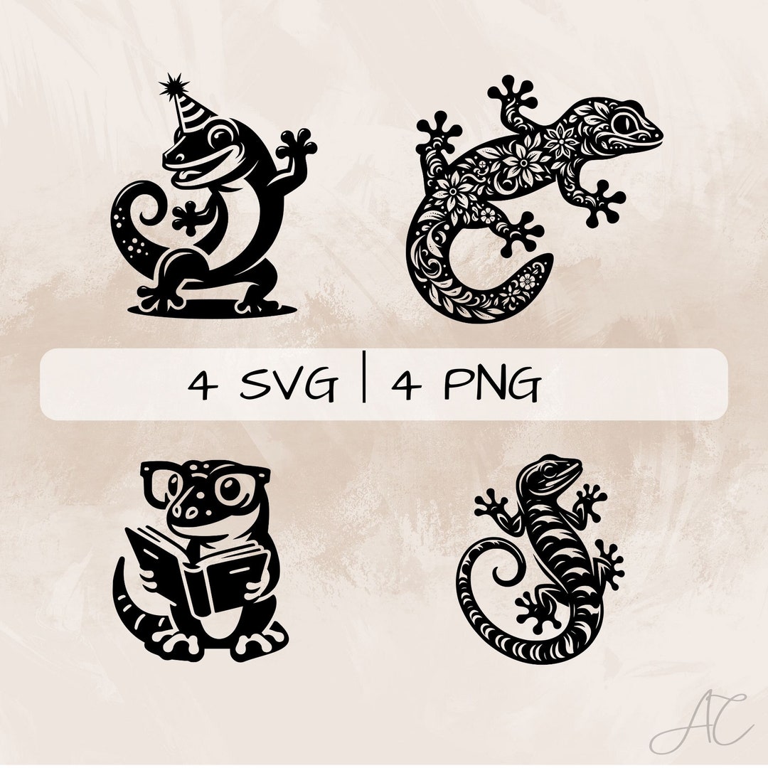 Gecko SVG Bundle, Lizard PNG, Floral Gecko Clipart, Hand Drawn Gecko ...