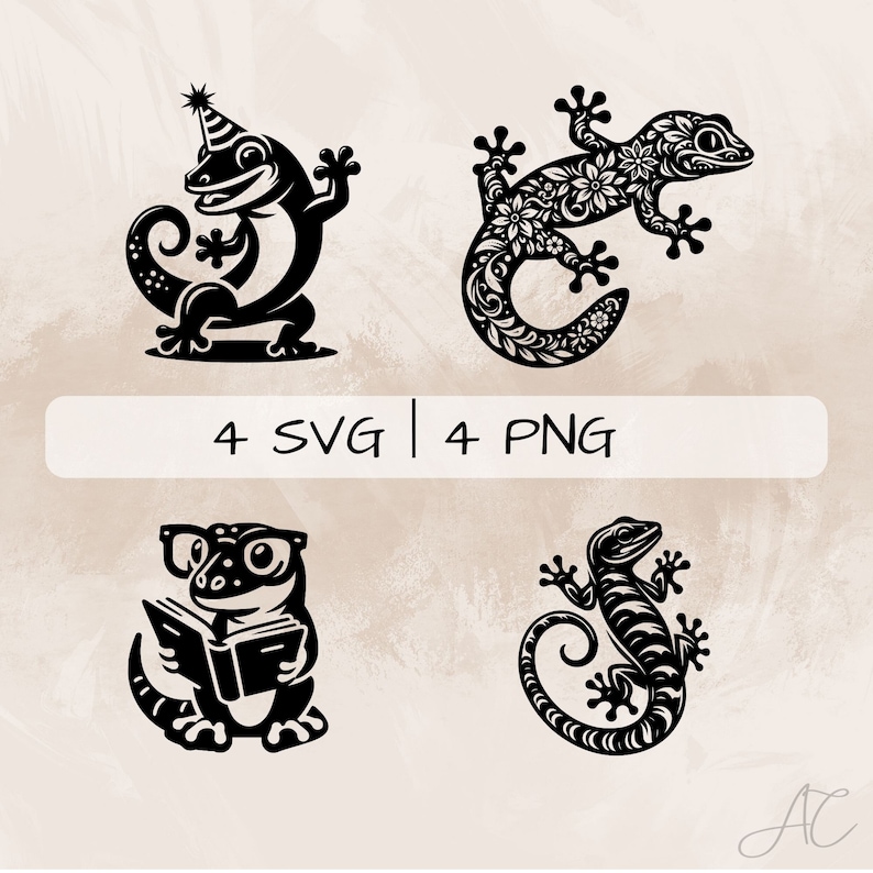 Gecko SVG Bundle, Lizard PNG, Floral Gecko Clipart, Hand Drawn Gecko ...