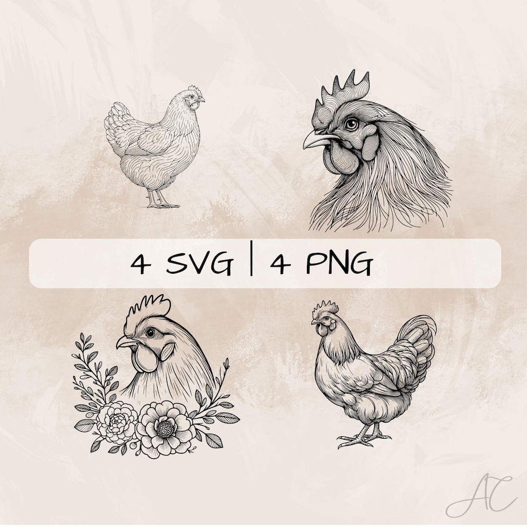 Chicken SVG Bundle, Rooster PNG , Floral Chicken Clipart, Hand Drawn ...