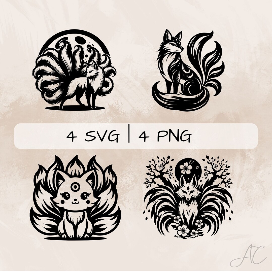 Kitsune SVG Bundle, Magic Fox PNG, Cute Kitsune Clipart, Hand Drawn ...