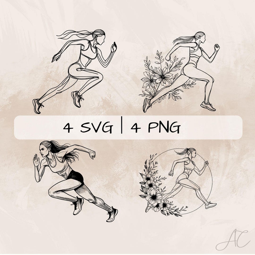 Delicate Running SVG Bundle, Woman Runner Line Art PNG, Runner Girl ...