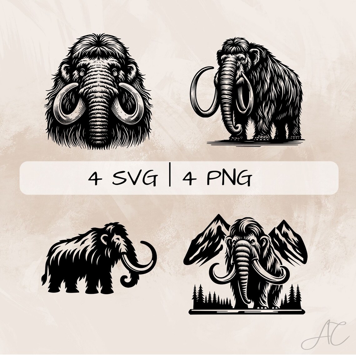 Mammoth SVG Bundle, Mammoth and Mountains PNG, Mammoth Face Clipart ...