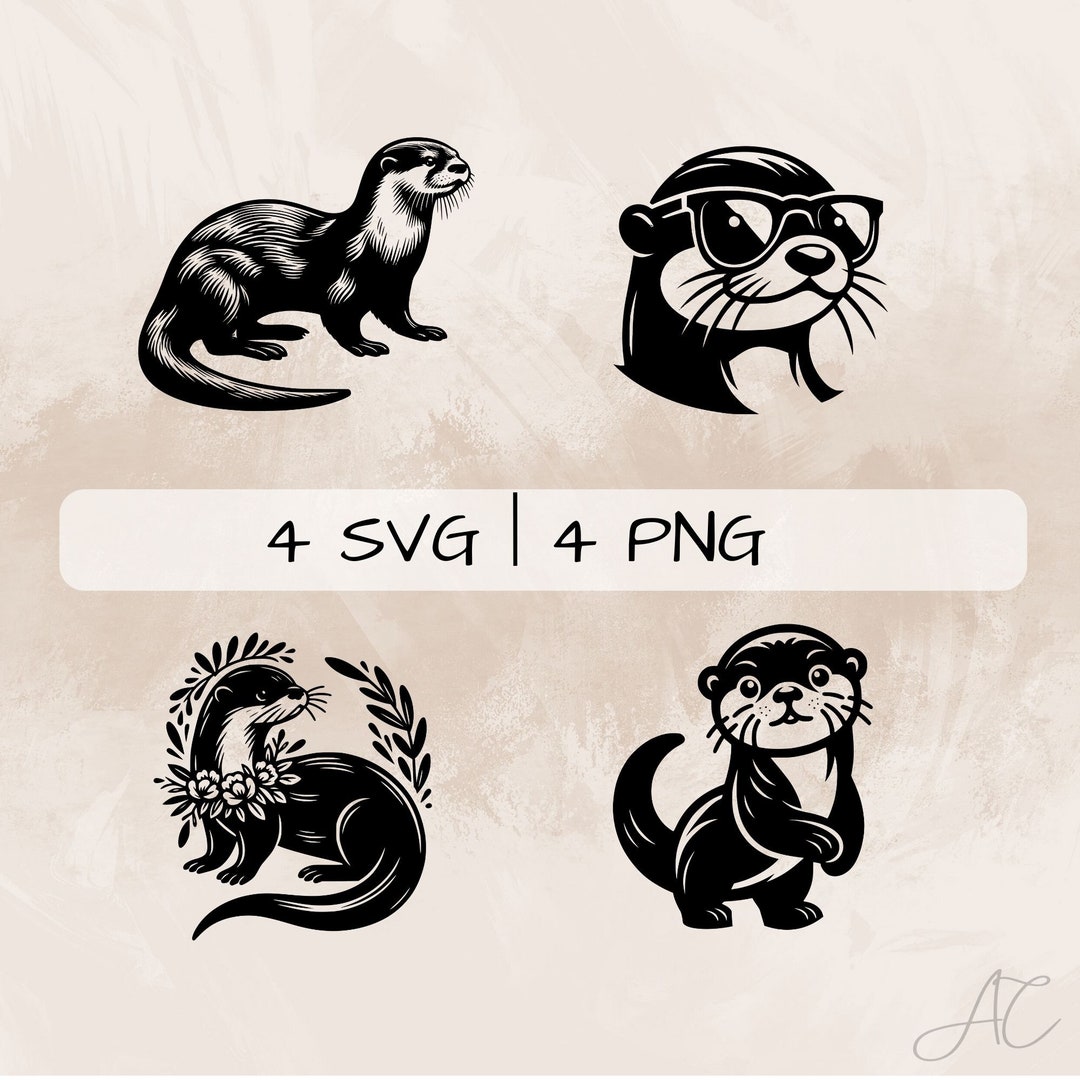 Lutra SVG Bundle, Otter PNG, Floral Lutra Clipart, Hand Drawn Lutra ...