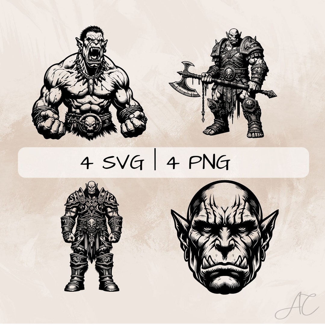 Orc SVG Bundle, Orc With Axe PNG, Orc Roaring Clipart, Hand Drawn Orc ...