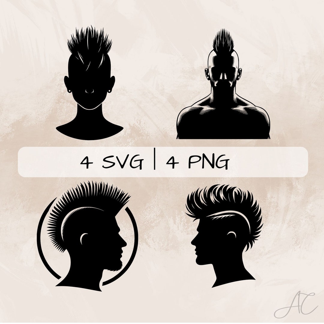 Mohawk SVG Bundle, Mohawk Hair PNG, Hair Style Clipart, Hand Drawn ...