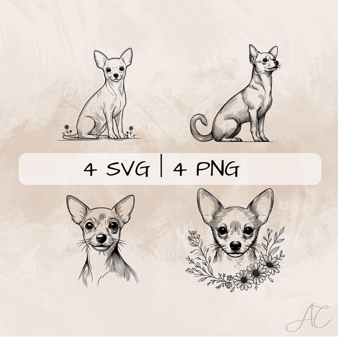 Delicate Chiweenie SVG Bundle, Chiweenie Line Art PNG, Chiweenie and ...