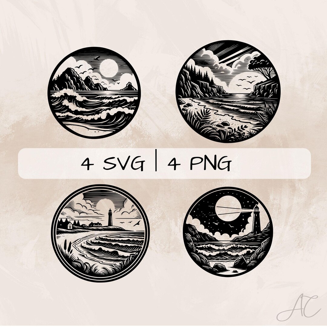 Coastal Scene SVG Bundle, Lighthouse PNG ,coast Scene Clipart, Hand ...