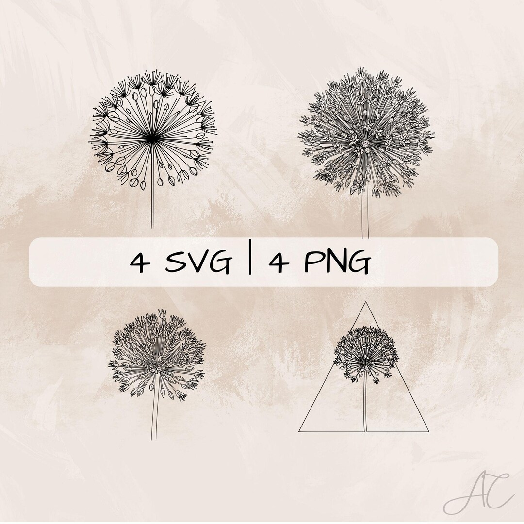Allium SVG Bundle, Allium Flower PNG ,allium Clipart, Hand Drawn Allium ...