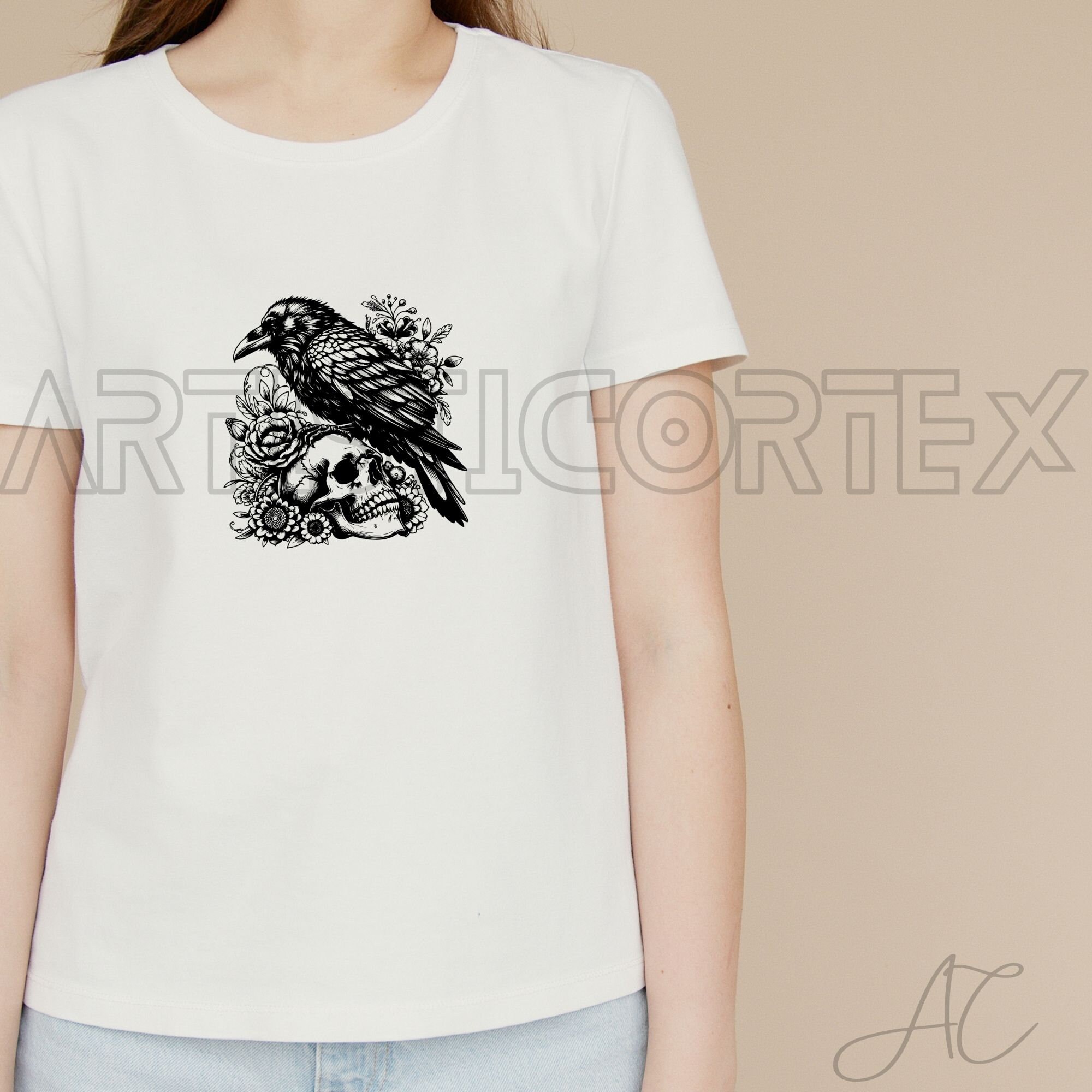 Raven SVG Bundle, Raven and Skull PNG, Floral Raven Clipart, Hand Drawn ...