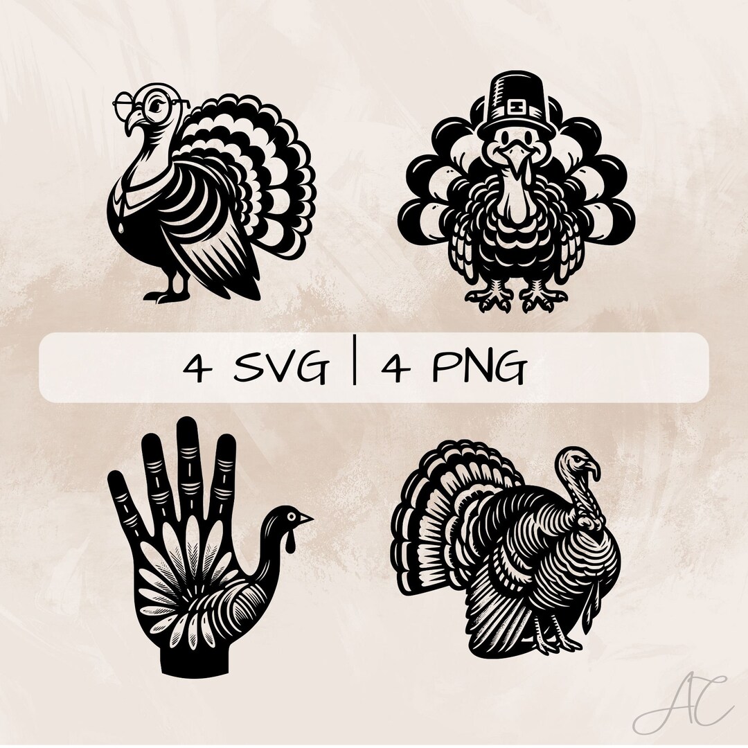 Turkey SVG Bundle, Turkey Hand PNG, Turkey With Glasses Clipart, Hand ...