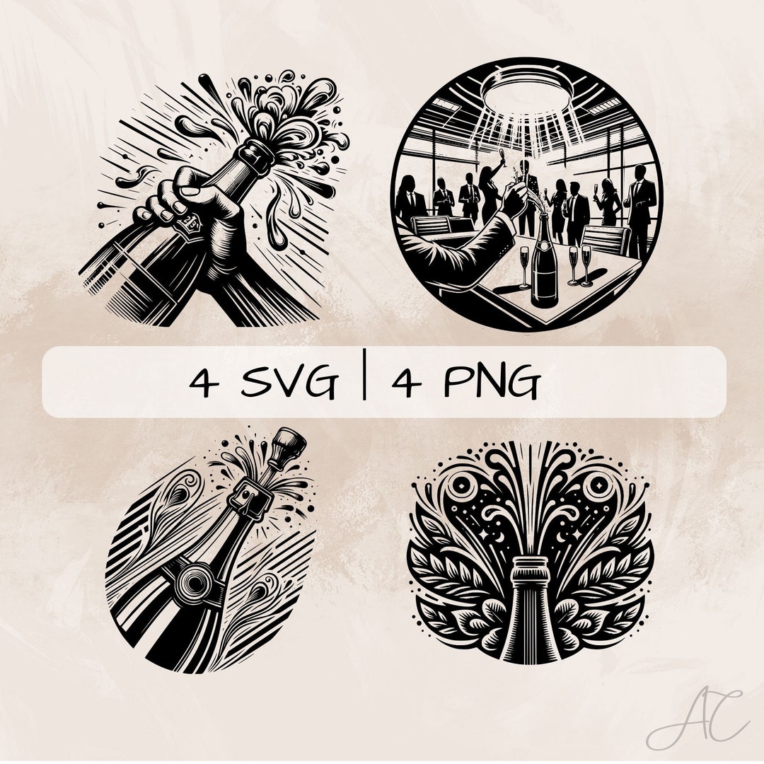 Champagne SVG Bundle, Champagne Popping PNG, Office Champagne Clipart ...