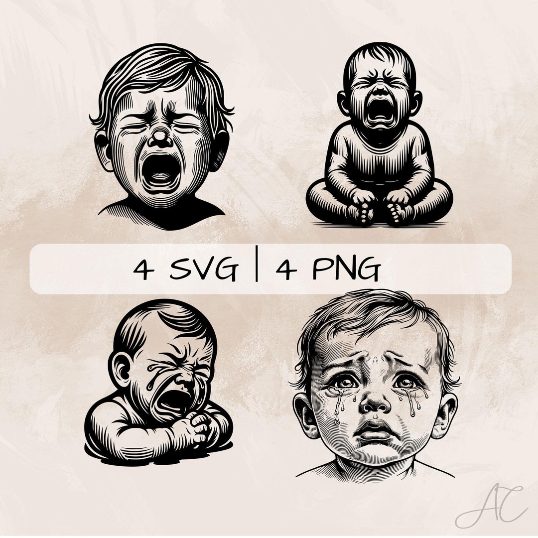 Crying Baby SVG Bundle,baby PNG ,sad Baby Clipart, Hand Drawn Crying ...