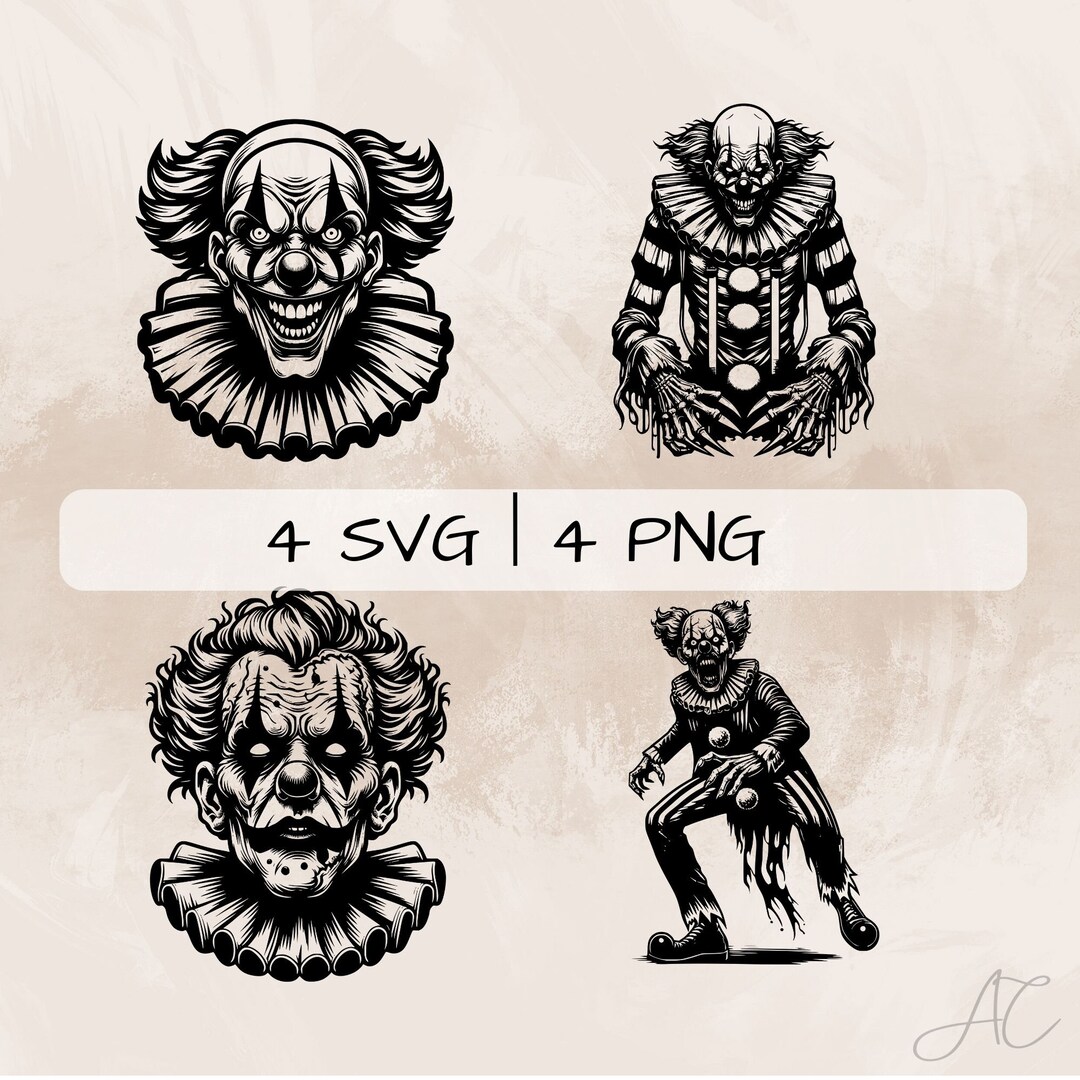 Scary Clown SVG, Zombie Clown SVG, Horror Clown Clipart, Hand Drawn ...