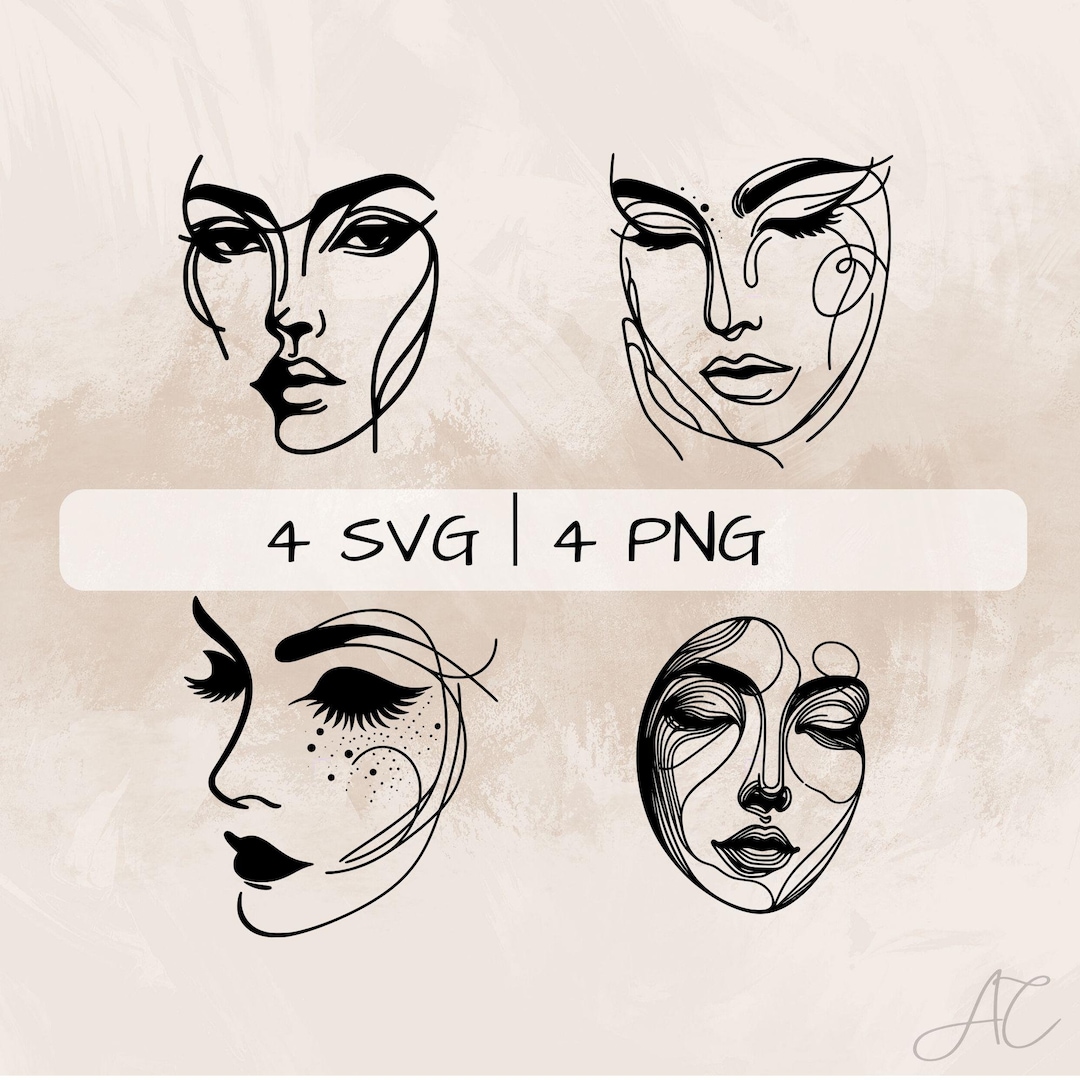 Face SVG Bundle, Head PNG, Woman Face Clipart, Hand Drawn Female Face ...