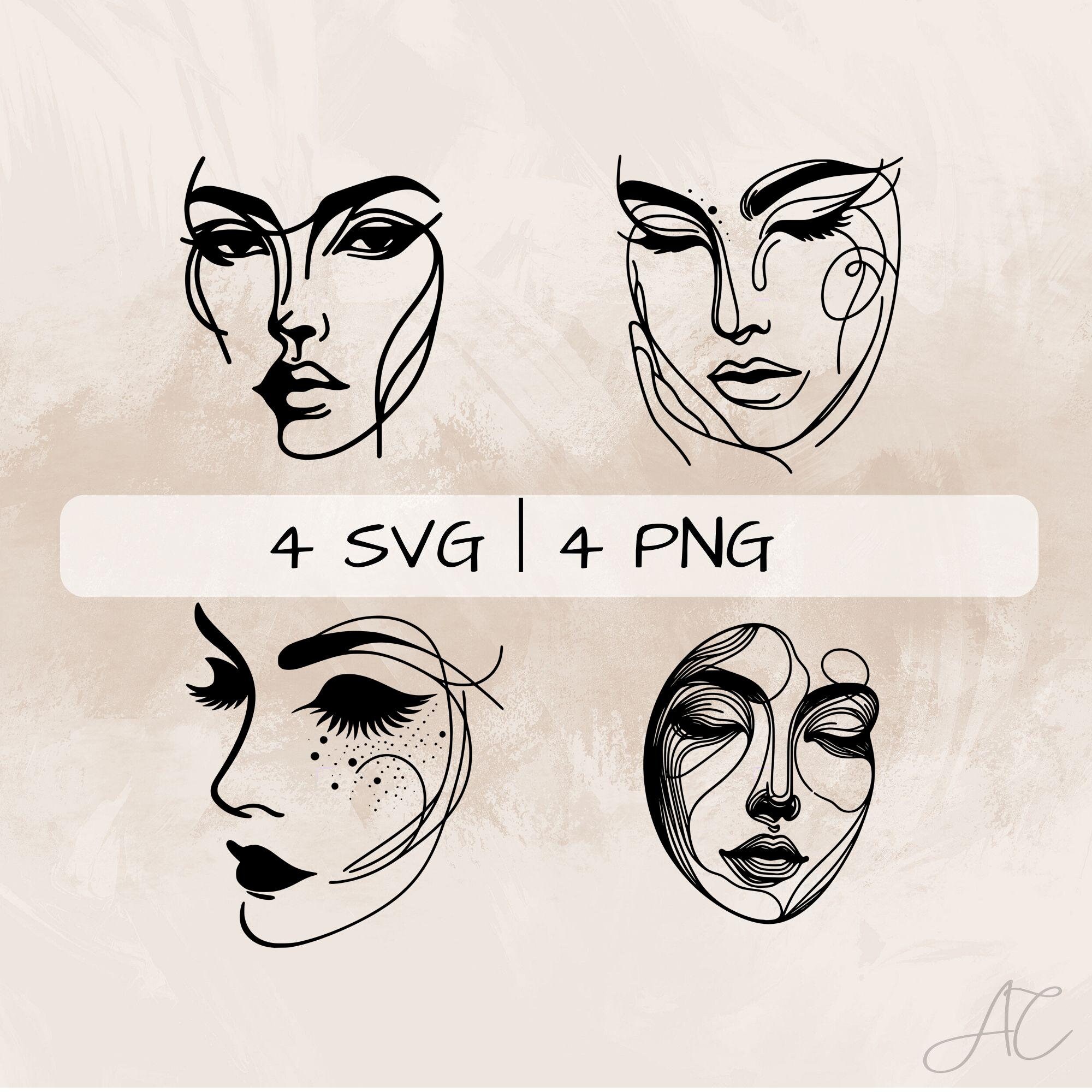 Face SVG Bundle, Head PNG, Woman Face Clipart, Hand Drawn Female Face ...