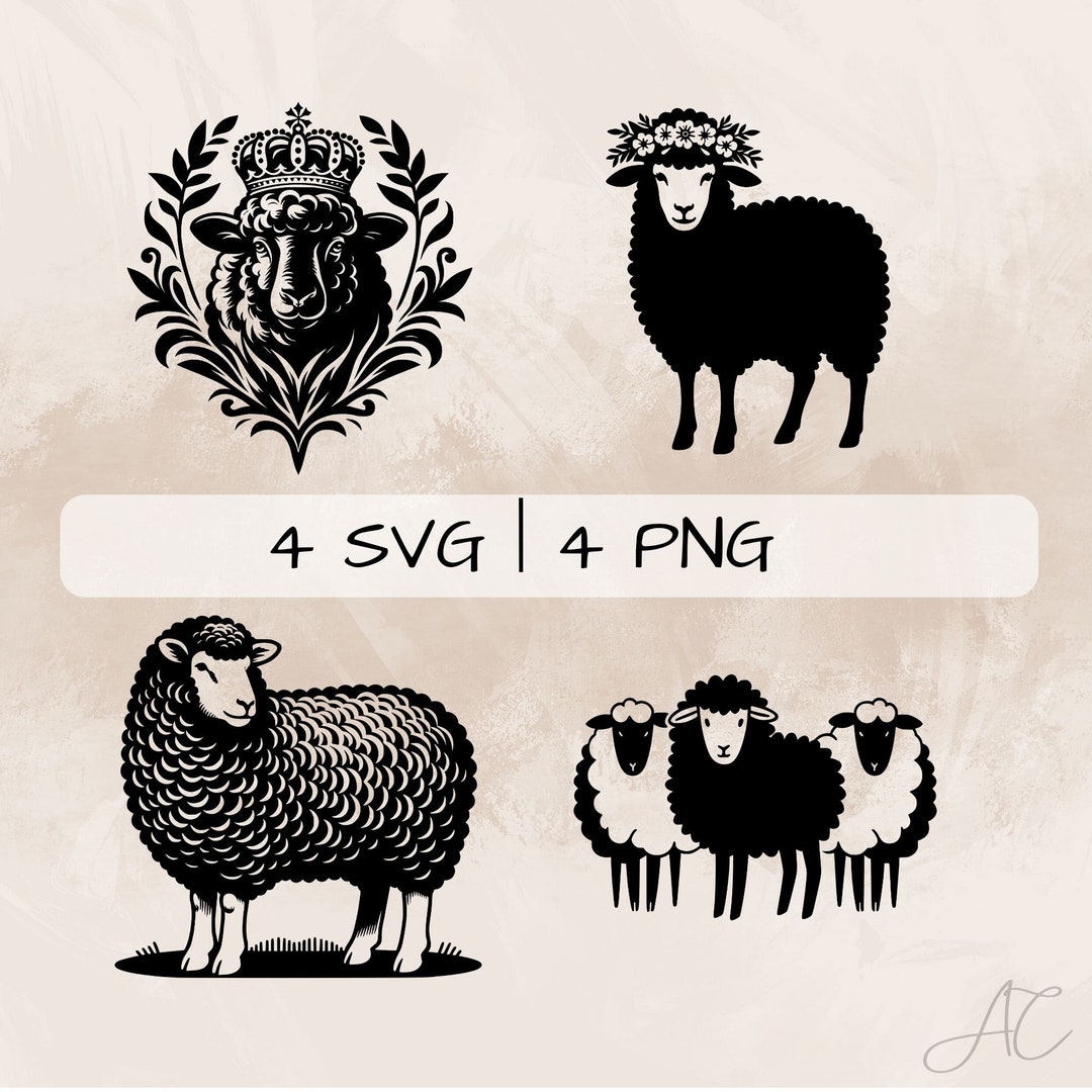 Black Sheep SVG Bundle, Black Sheep With Crown PNG, Sheep and Flowers ...