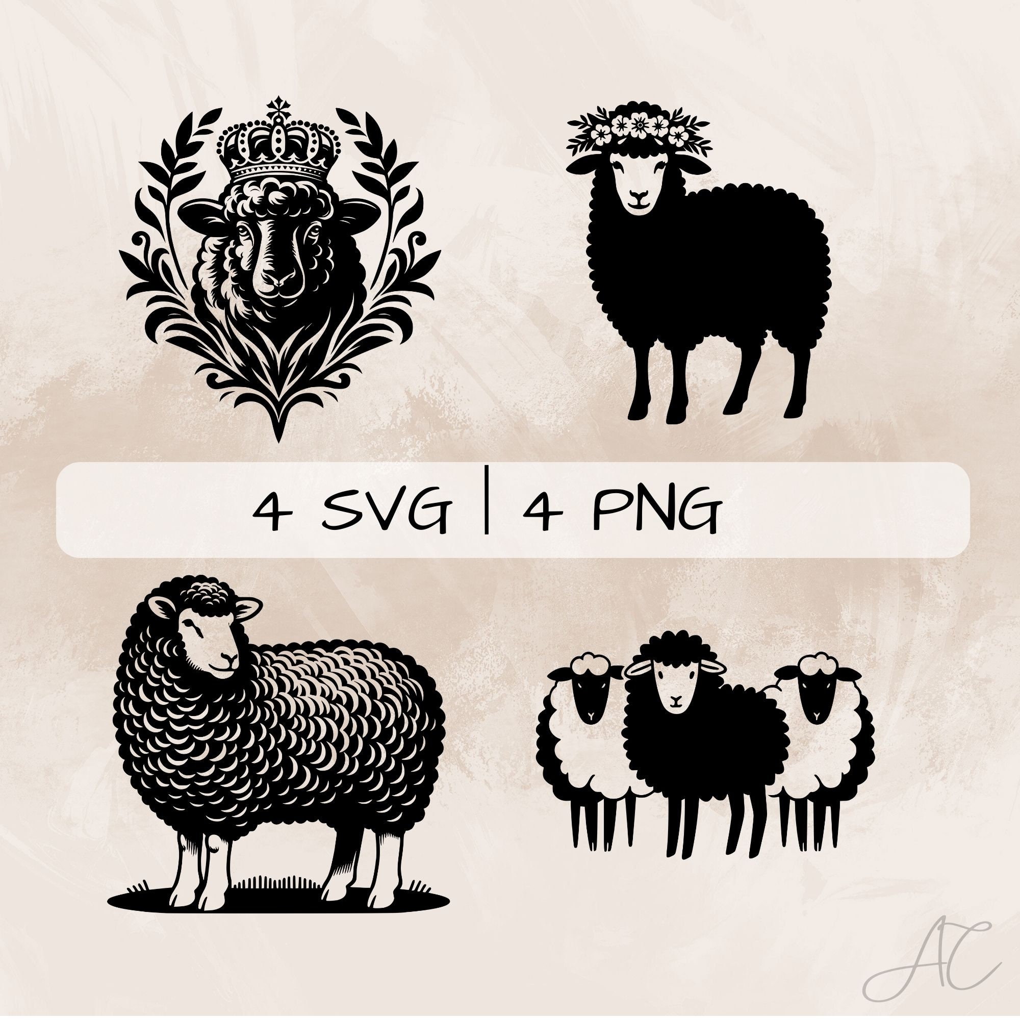 Black Sheep SVG Bundle, Black Sheep With Crown PNG, Sheep and Flowers ...