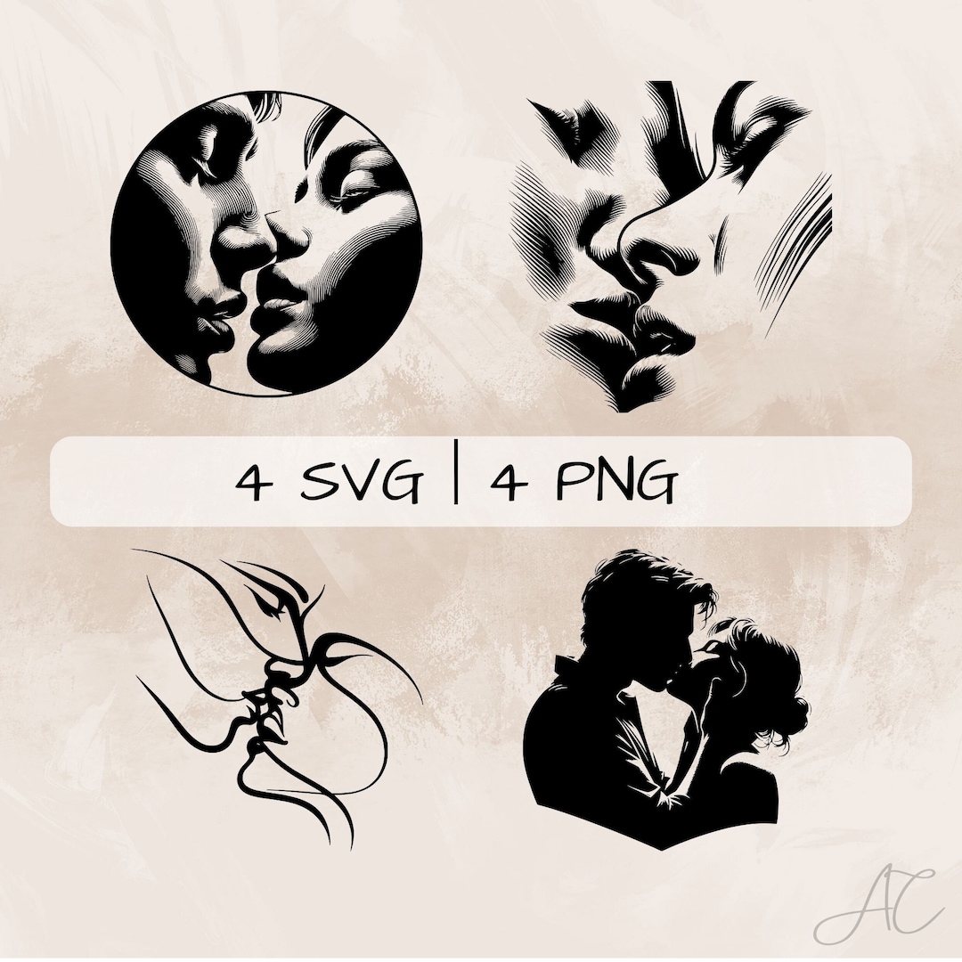 Kiss SVG Bundle, Kissing PNG, Love Clipart, Hand Drawn Kiss Pictures ...