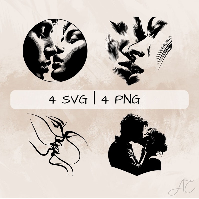 Kiss SVG Bundle, Kissing PNG, Love Clipart, Hand Drawn Kiss Pictures ...