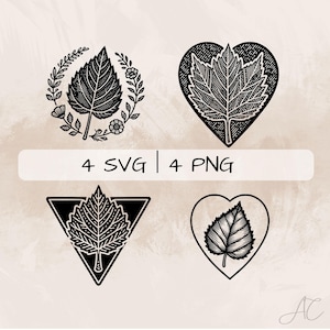 Birch Leaf SVG Bundle, Tree Leaf PNG ,birch Leaf Clipart, Hand Drawn ...