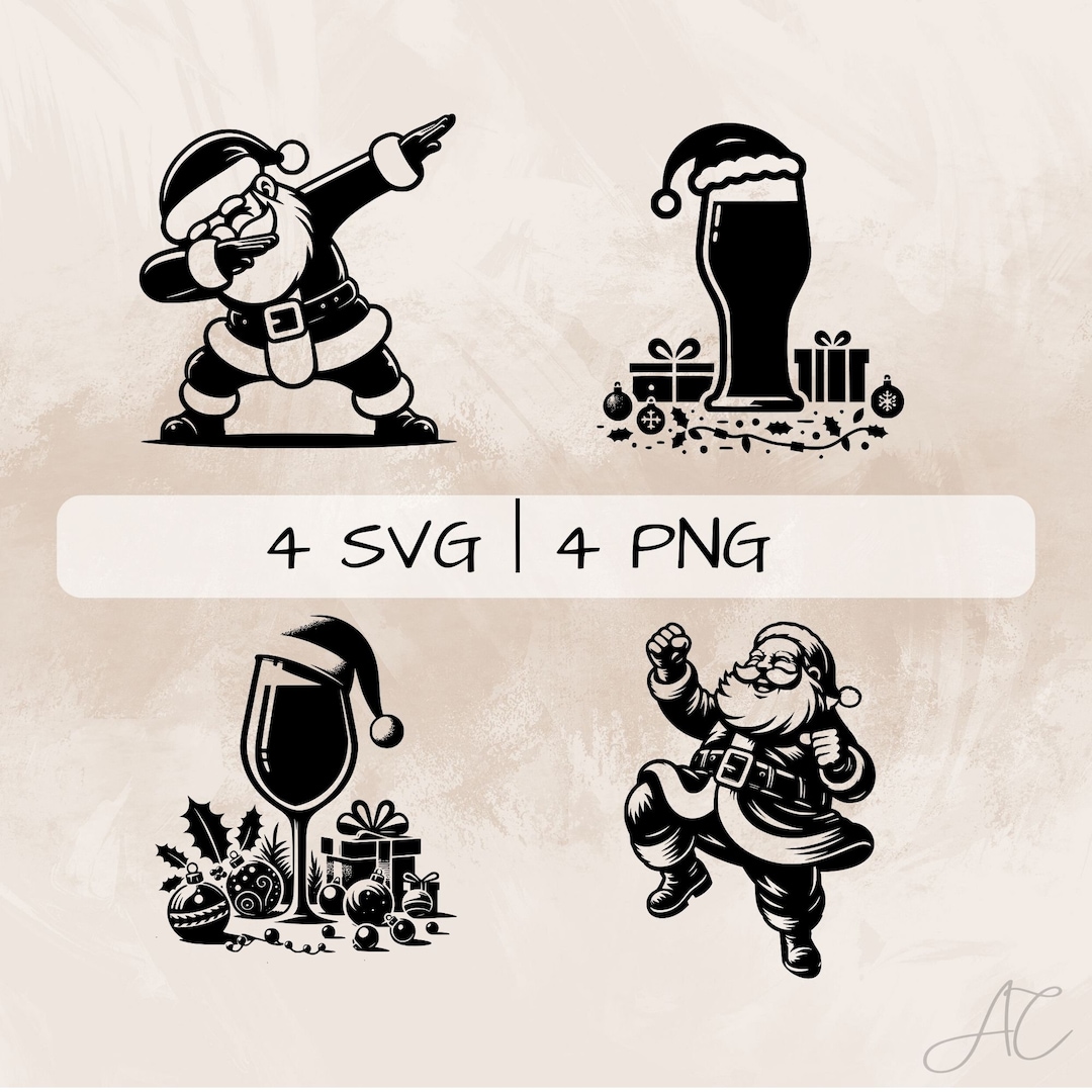 Christmas Party SVG Bundle, Dancing Santa PNG, Christmas Clipart, Hand ...