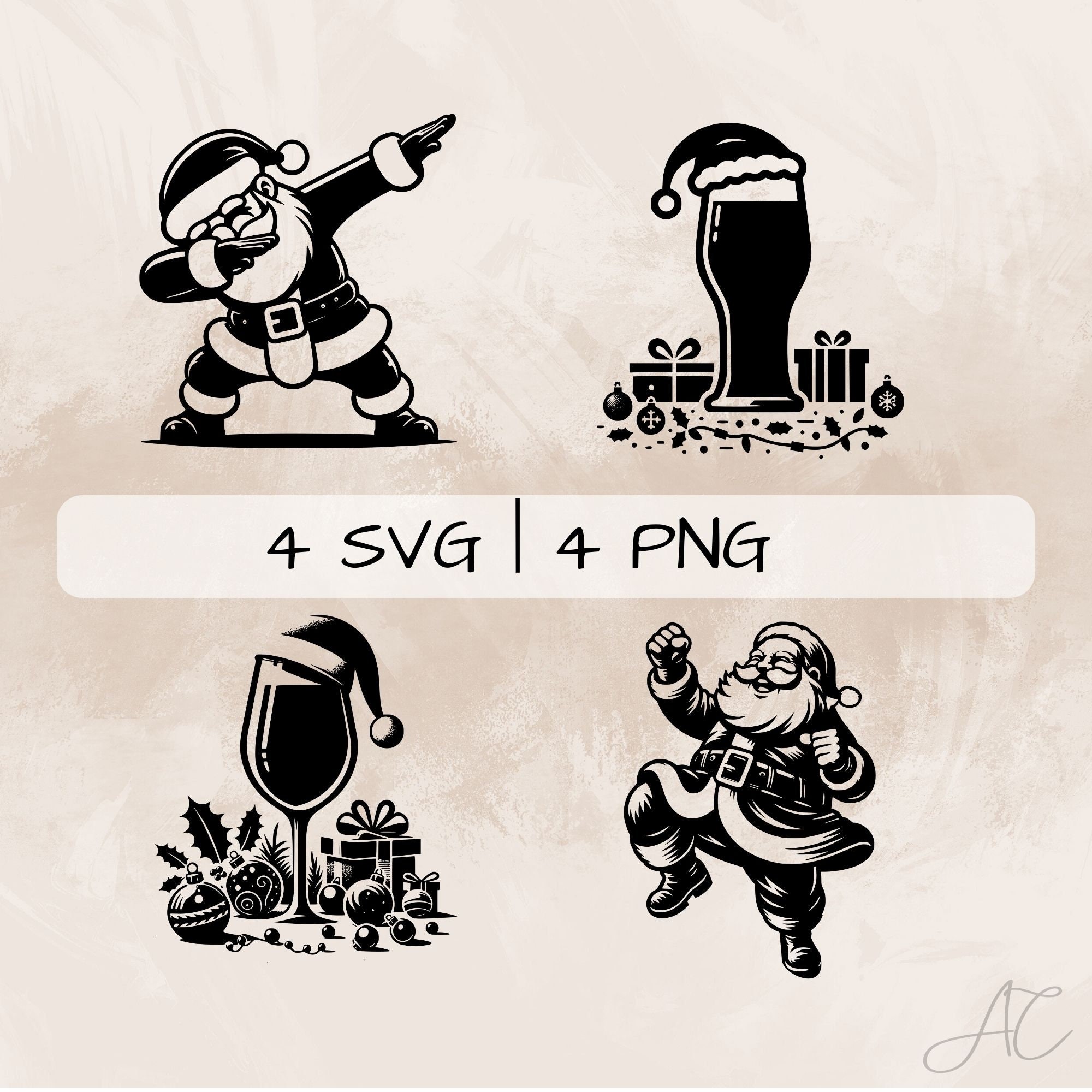 Christmas Party SVG Bundle, Dancing Santa PNG, Christmas Clipart, Hand ...